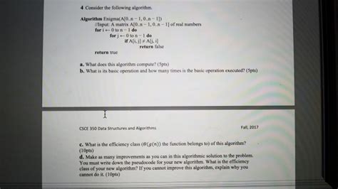 Solved Consider The Following Algorithm Algorithm