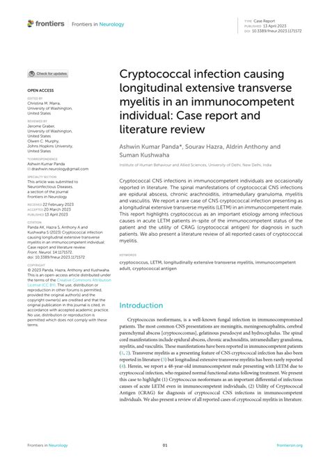 Pdf Cryptococcal Infection Causing Longitudinal Extensive Transverse Myelitis In An