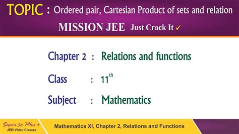 Mathematics Class 11 Ch 2 Part 1 Ordred Pair Cartesian Product Of Sets And Relation Jee