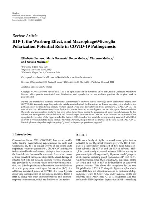 Pdf Hif 1 The Warburg Effect And Macrophagemicroglia Polarization