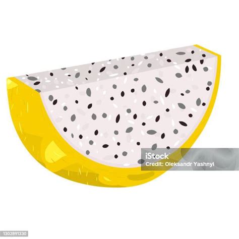 흰색 배경에 고립 된 신선한 컷 슬라이스 노란색 피타야 과일 건강한 라이프 스타일을위한 여름 과일 유기농 과일 만화 스타일 모든 디자인에 대한 벡터 그림입니다 0명에 대한