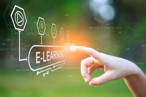 Premium Photo Hand Pressing Buttons Virtual Screen On Natural Green Background Elearning