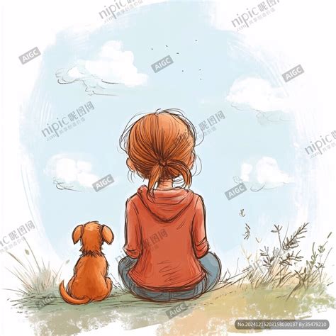 Ai创作图孤独的小狗插画 忧郁的小狗插画 孤单的小女孩插画 手绘独自野餐的小女孩 背影与狗 小孩牵狗插画 小狗背影 手绘小女孩背影 人与宠物背影 女孩背影女孩插画 背影女孩女孩插画 女孩与狗狗