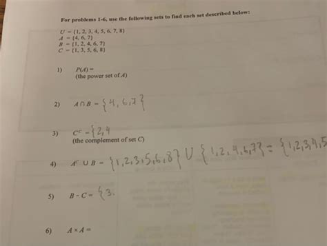 solved for problems 1 6 use the following sets to find each