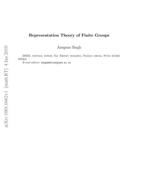 Pdf Representation Theory Of Finite Groups