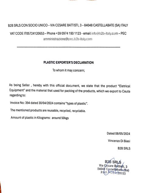 Plastic Declaration Signed Pdf