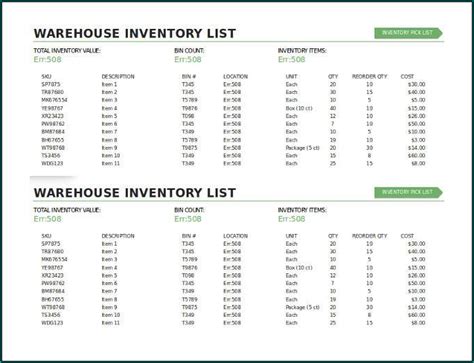 》free Printable Warehouse Inventory List Template
