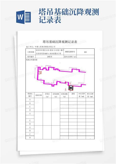 塔吊基础沉降观测记录表Word模板下载 编号qoojmemd 熊猫办公