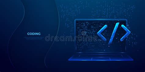 Abstract Programming Code Icon On A Laptop Screen In Light Blue Stock Vector Illustration Of