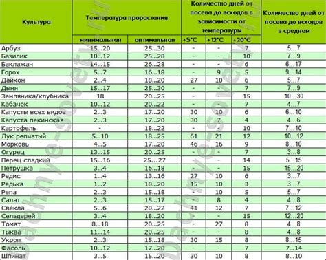 Таблица сроков всхожести семян овощей Овощной сад Веселые каламбуры