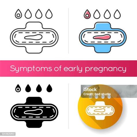 약간의 출혈 아이콘 임신 초기 증상 생리 주기 마침표 패드 여성 생식 계통 건강 위생 및 위생 선형 검정 및 Rgb 색상 스타일입니다 격리된 벡터 일러스트레이션 아이콘에