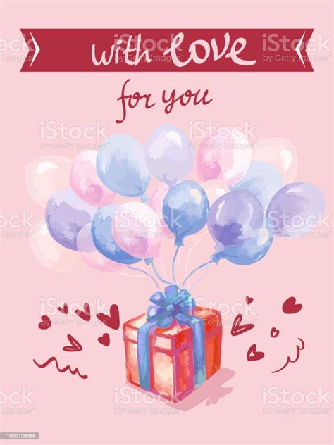 타이 포 그래피 디자인 인사말 카드 및 포스터에 대 한 생일 축 하에 대 한 풍선 하트 및 선물 상자 디자인 서식 파일 공휴일에