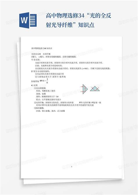 高中物理选修3 4光的全反射光导纤维知识点Word模板下载 编号lnkdkenr 熊猫办公