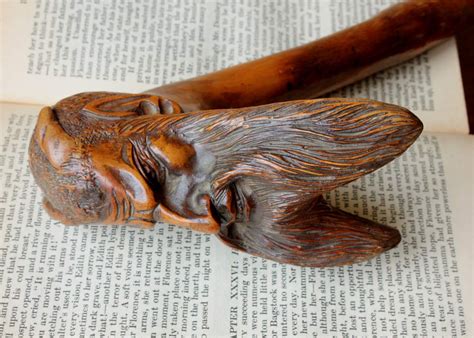Carved Wooden Devils Head Walking Stick Antique Satan Lucifer Wood Cane