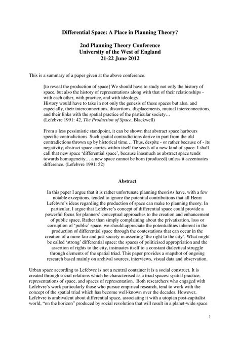 Pdf Should Differential Space Have A Place In Planning Theory Beyond Lefebvres Spatial Triad