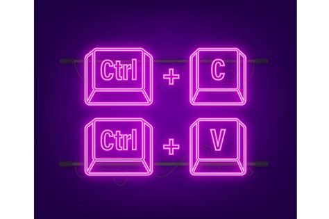 ctrl c and ctrl v computer keyboard neon buttons desktop interface