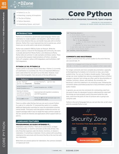 Core Python Refcard Syntax Operators And More