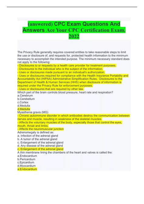 Answered Cpc Exam Questions And Answers Ace Your Cpc Certification