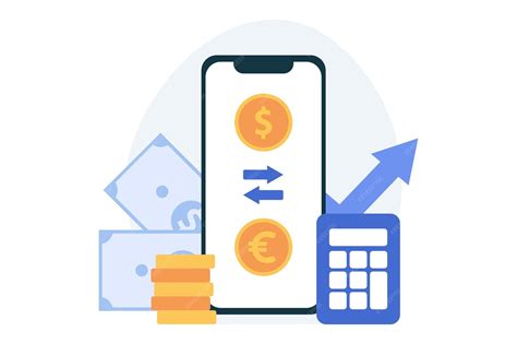 돈 교환 응용 프로그램 벡터 일러스트입니다 프리미엄 벡터