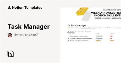 Task Manager Template By Matt Shelton Notion Marketplace