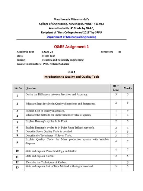 Qandre Assignment 1 Pdf Engineering