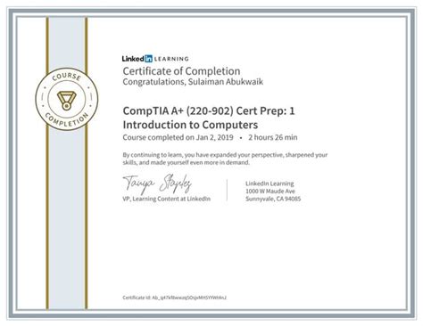 Certificate Ofcompletion Comptia A Plus 220 902 Cert Prep 1 Introduction To Computers Ppt