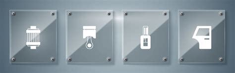 자동차 도어 리모컨이 있는 키 엔진 피스톤 및 에어 필터를 설정합니다 정사각형 유리 패널 벡터 교통수단에 대한 스톡 벡터 아트 및 기타 이미지 Istock