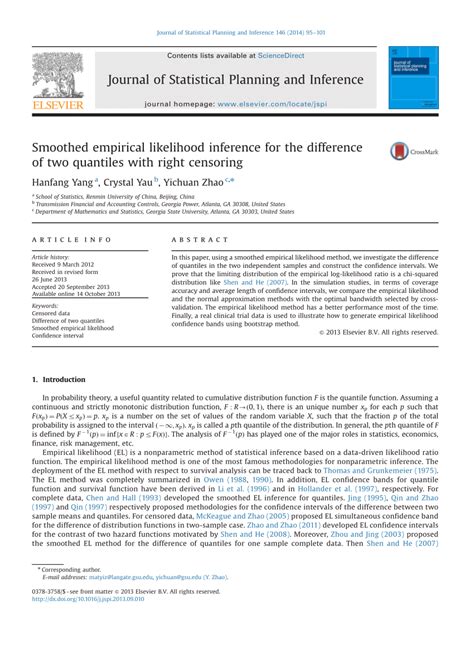Pdf Smoothed Empirical Likelihood Inference For The Difference Of Two Quantiles With Right