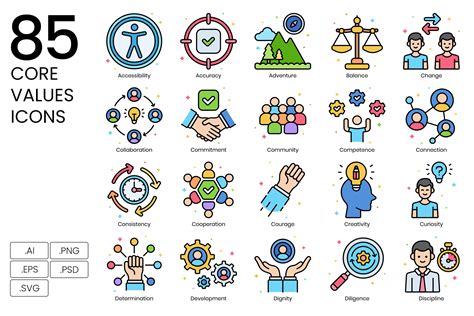 85 Core Values Icons Vivid Series Icons ~ Creative Market