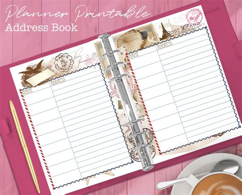 Printable Vintage Style Address Book For Planners And Journals Fits