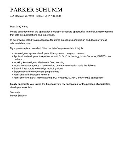 Application Developer Associate Cover Letter Velvet Jobs