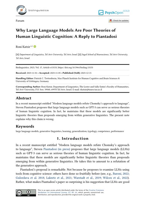 Pdf Why Large Language Models Are Poor Theories Of Human Linguistic