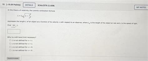 Solved In The Theory Of Relativity The Lorentz Contraction