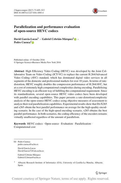Parallelization And Performance Evaluation Of Open Source Hevc Codecs Request Pdf