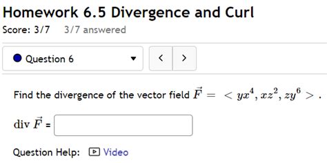 Solved Homework 6 5 Divergence And Curl Score 3 73 7 Chegg Com