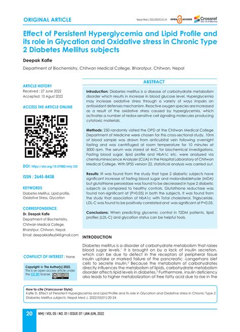 Pdf Effect Of Persistent Hyperglycemia And Lipid Profile And Its Role In Glycation And