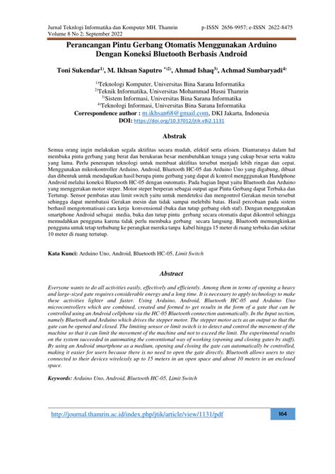 Pdf Perancangan Pintu Gerbang Otomatis Menggunakan Arduino Dengan