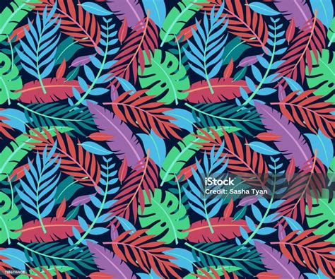 유행 여름 열대 잎 벡터 디자인입니다 꽃 무음 패턴 잎과 낙서 벡터 배경입니다 다채로운 열대 그림입니다 0명에 대한 스톡 벡터 아트 및 기타 이미지 Istock