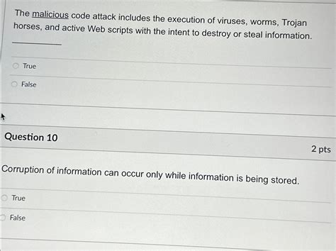 Solved The Malicious Code Attack Includes The Execution Of