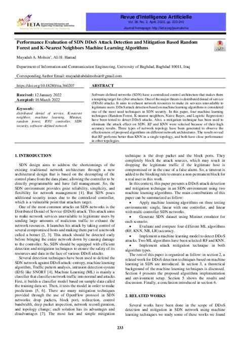 Pdf Performance Evaluation Of Sdn Ddos Attack Detection And