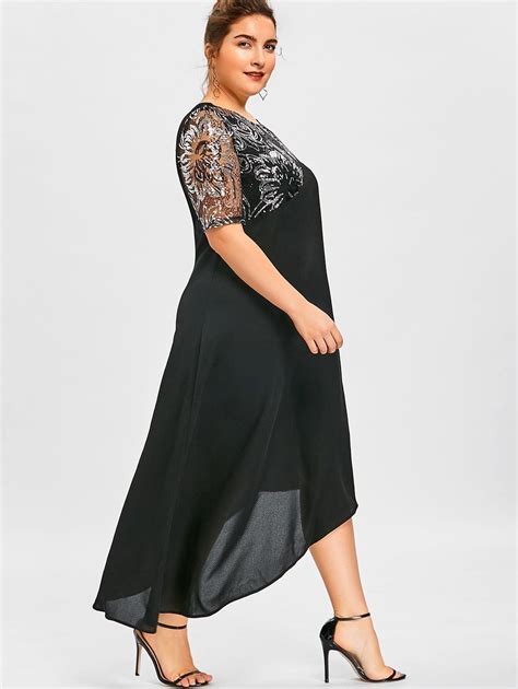 Plus Size Sparkly Sequined Trim Asymmetric Flowy Dress Plus Size