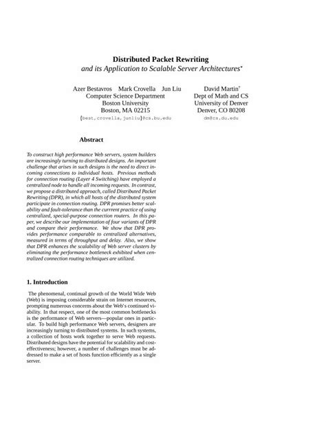 Pdf Distributed Packet Rewriting And Its Application To Distributed