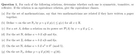 Solved Question 1 For Each Of The Following Relations