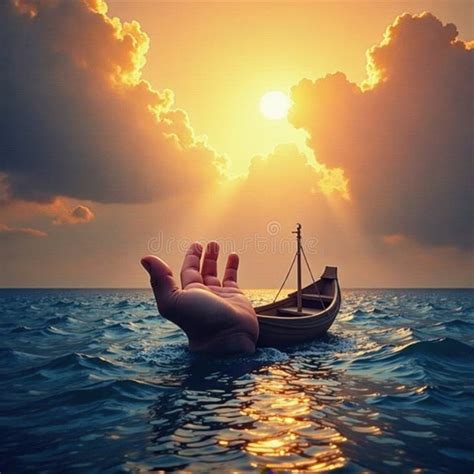 Divine Hand Reaching Down Rescuing A Drowning Vessel Power