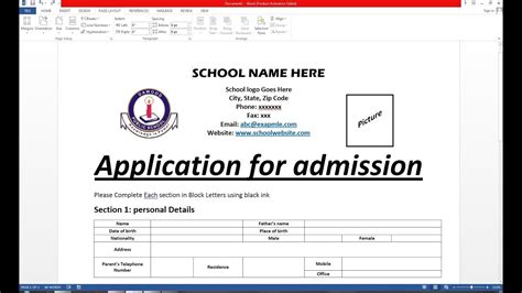 How To Make Admission Form In Ms Word Free Printable Download