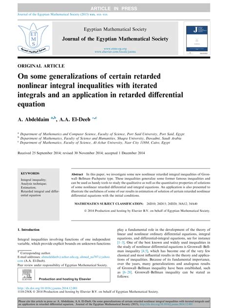 Pdf On Some Generalizations Of Certain Retarded Nonlinear Integral