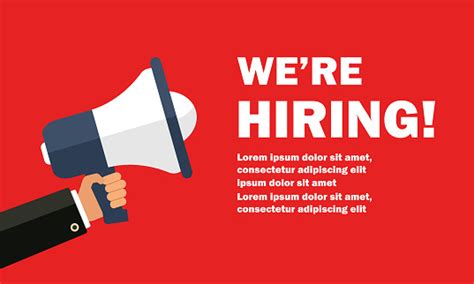 우리는 발표를 고용하고 있습니다 핸드 홀딩 메가폰 직업은 배너를 제공합니다 구인 중에 대한 스톡 벡터 아트 및 기타 이미지 구인 중 아이콘 새로운 Istock