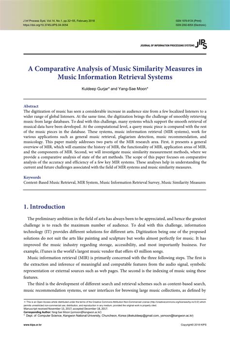 Pdf A Comparative Analysis Of Music Similarity Measures In Music Information Retrieval Systems