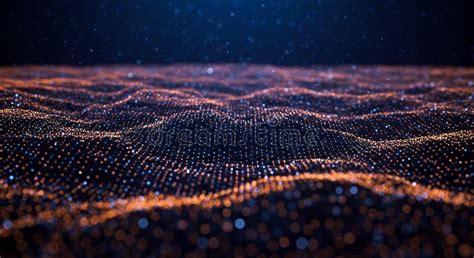 Abstract Digital Wave Background Glowing Particles And Network Mesh Futuristic Tech Design Stock