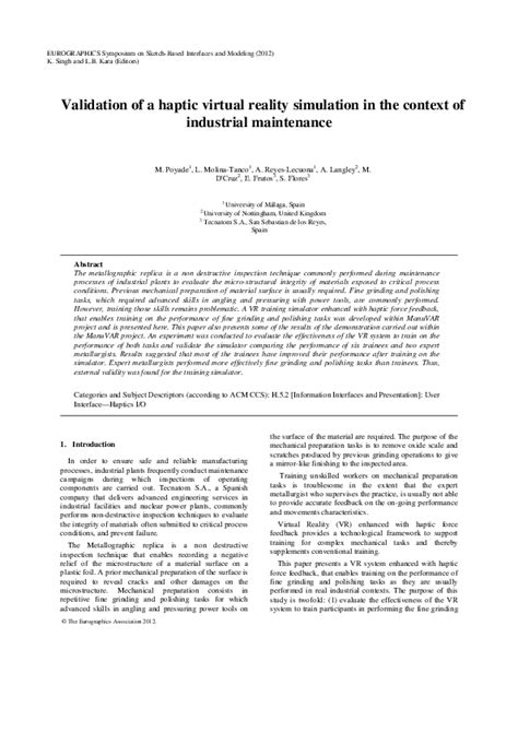 Pdf Validation Of A Haptic Virtual Reality Simulation In The Context Of Industrial Maintenance